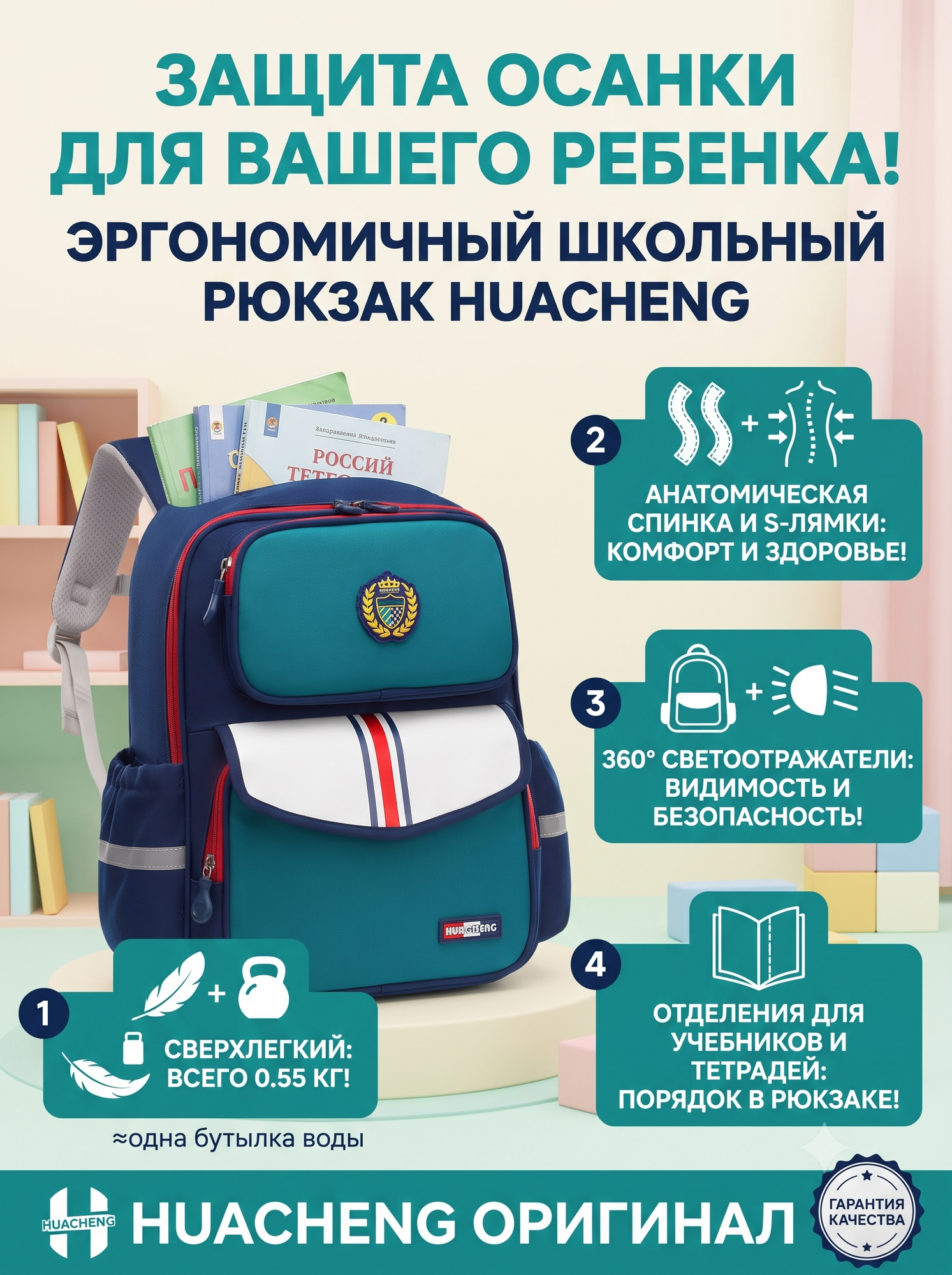 Ортопедический школьный рюкзак, легкий ранец для начальной школы, водонепроницаемый портфель, для девочки и мальчика