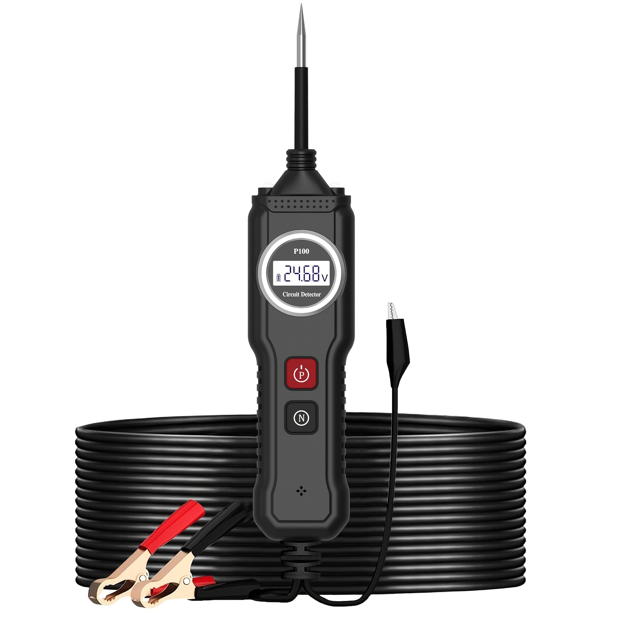 Автомобильный тестер цепей Power Circuit Probe 6-24V с LED-индикатором, для поиска короткого замыкания, проверки предохранителей, прозвонки цепей, измерения напряжения AC/DC и активации компонентов, черный