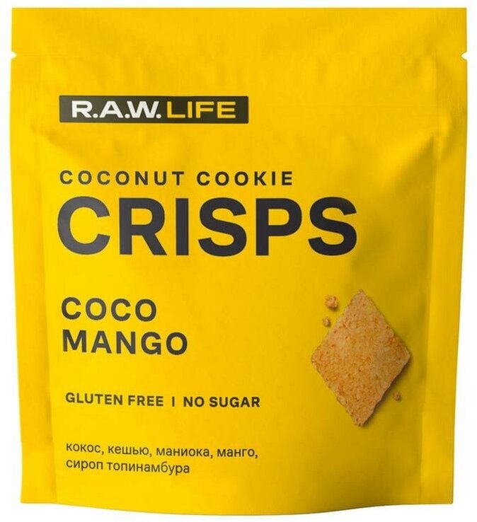 Крекеры безглютеновые без сахара "Кокос и манго" R.A.W.LIFE 35 г