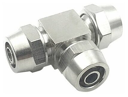 Тройник / соединитель пластиковых трубок под шланг 10х10х10 мм с креплением под гайку для компрессора, пневмоинструмента