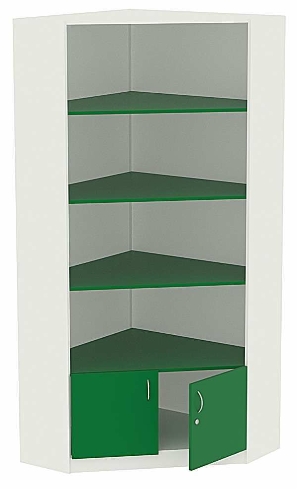 Угловой стеллаж из ДСП с дверками для аптеки ИЗУМРУД-5-2ДВ. Производитель товара - компания ТОБ.