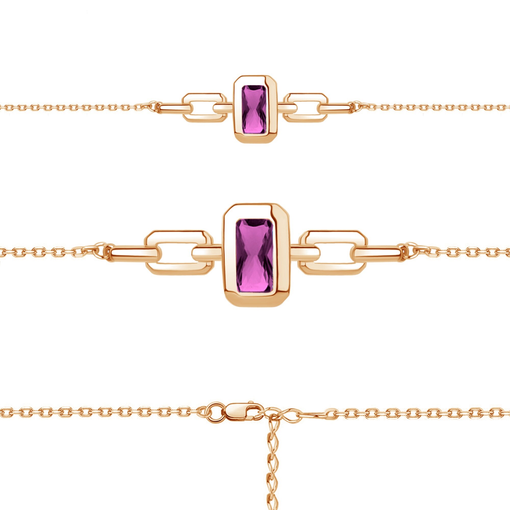 Браслет, серебро, 925 проба, золочение, аметист