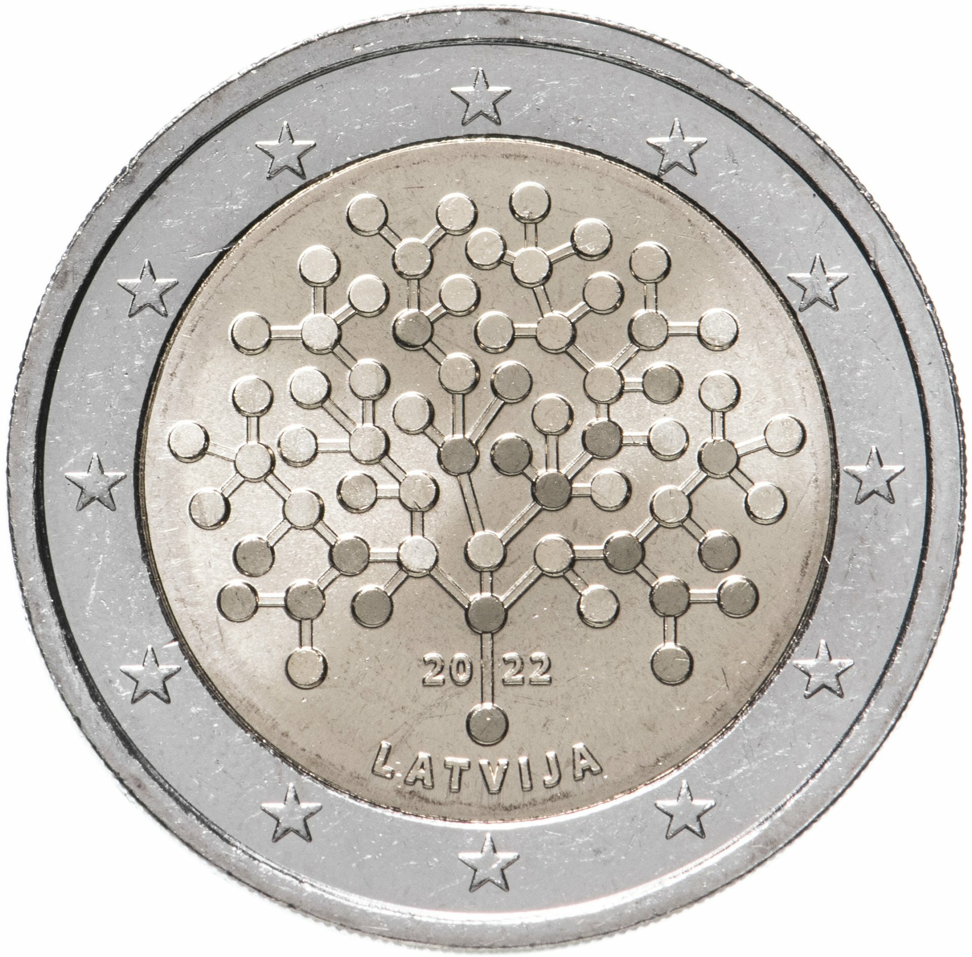 Латвия 2 евро 2022 "Финансовая грамотность", Биметалл, в сохранности UNC