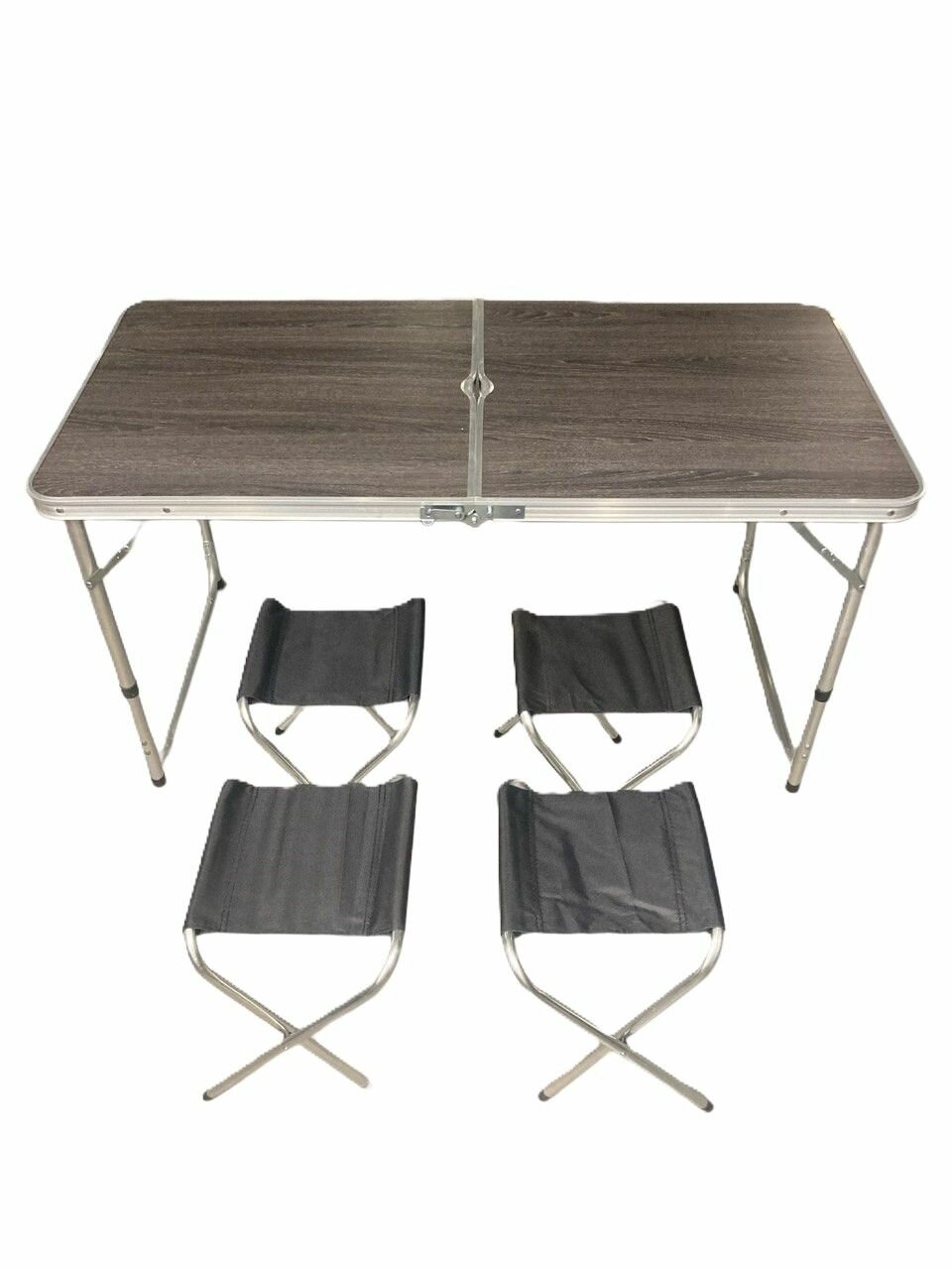 Набор туристический: стол и 4 складных стула, каркас из металла, цвет темное дерево