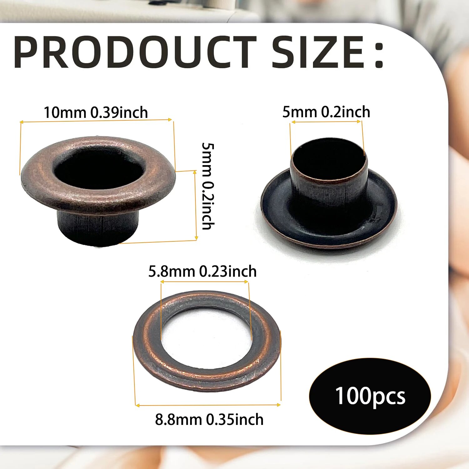 Металлические люверсы для кожи 3мм, 4мм, 5мм Коричневый, 5mm Antique Brass