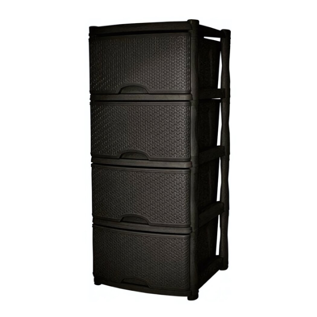 Комод пластиковый 'Rattan' 4 секции, 48х41х94.5см, темный каштан