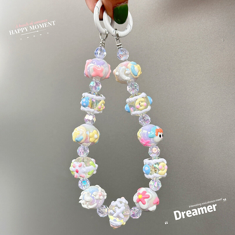 Брелок для мобильного телефона, ручная роспись бисером, белый