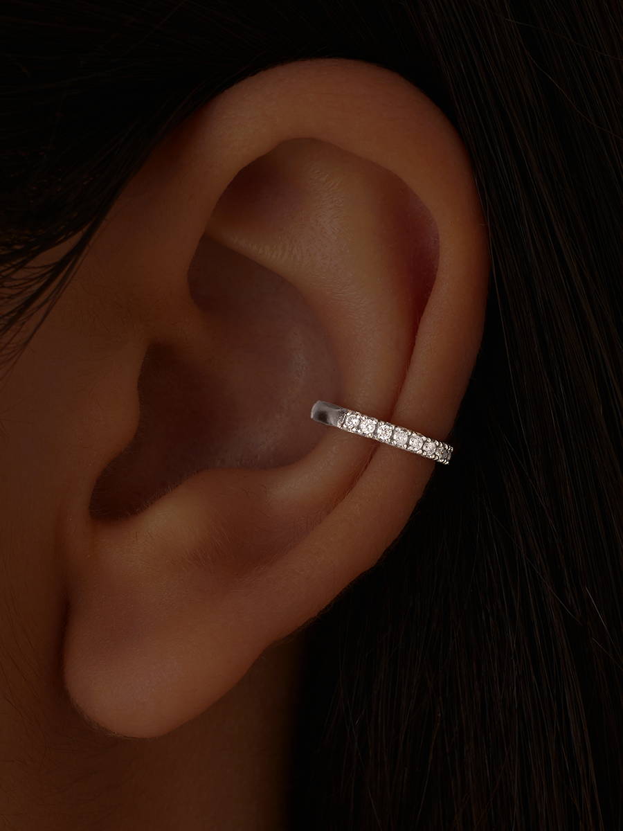 Кафф, серебро, 925 проба, родирование, фианит