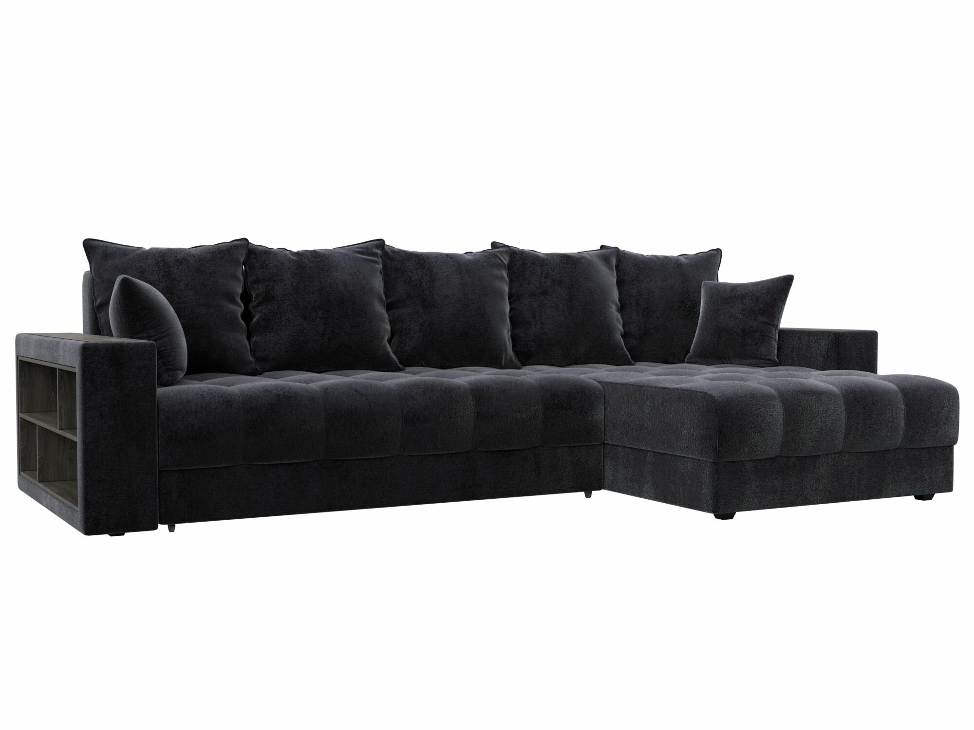 Диван угловой с декором и полкой Нола НПБ, Велюр