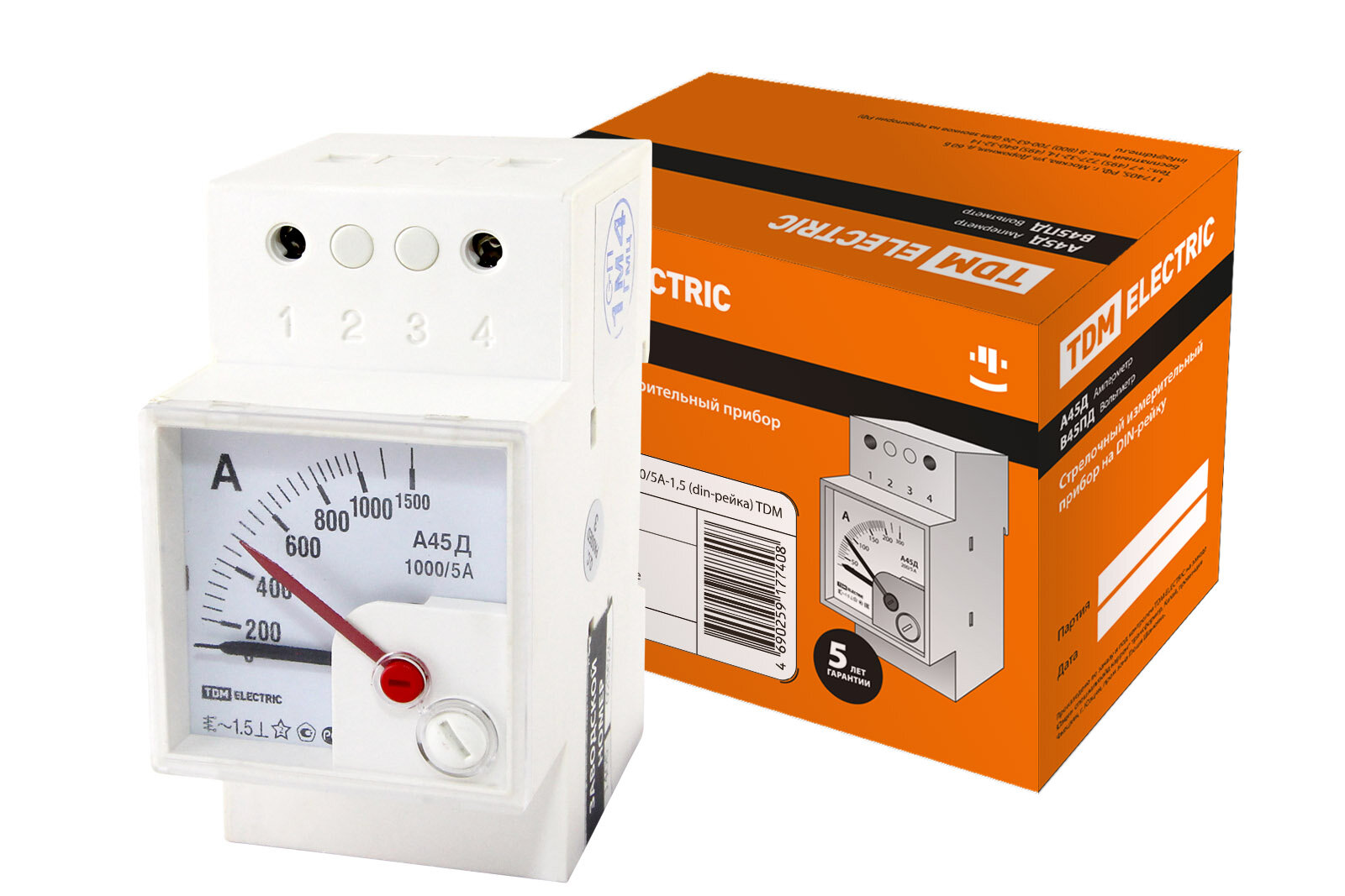 Амперметр А45Д 1000/5А-1,5 (DIN-рейка), TDM SQ1102-0306 (1 шт.)