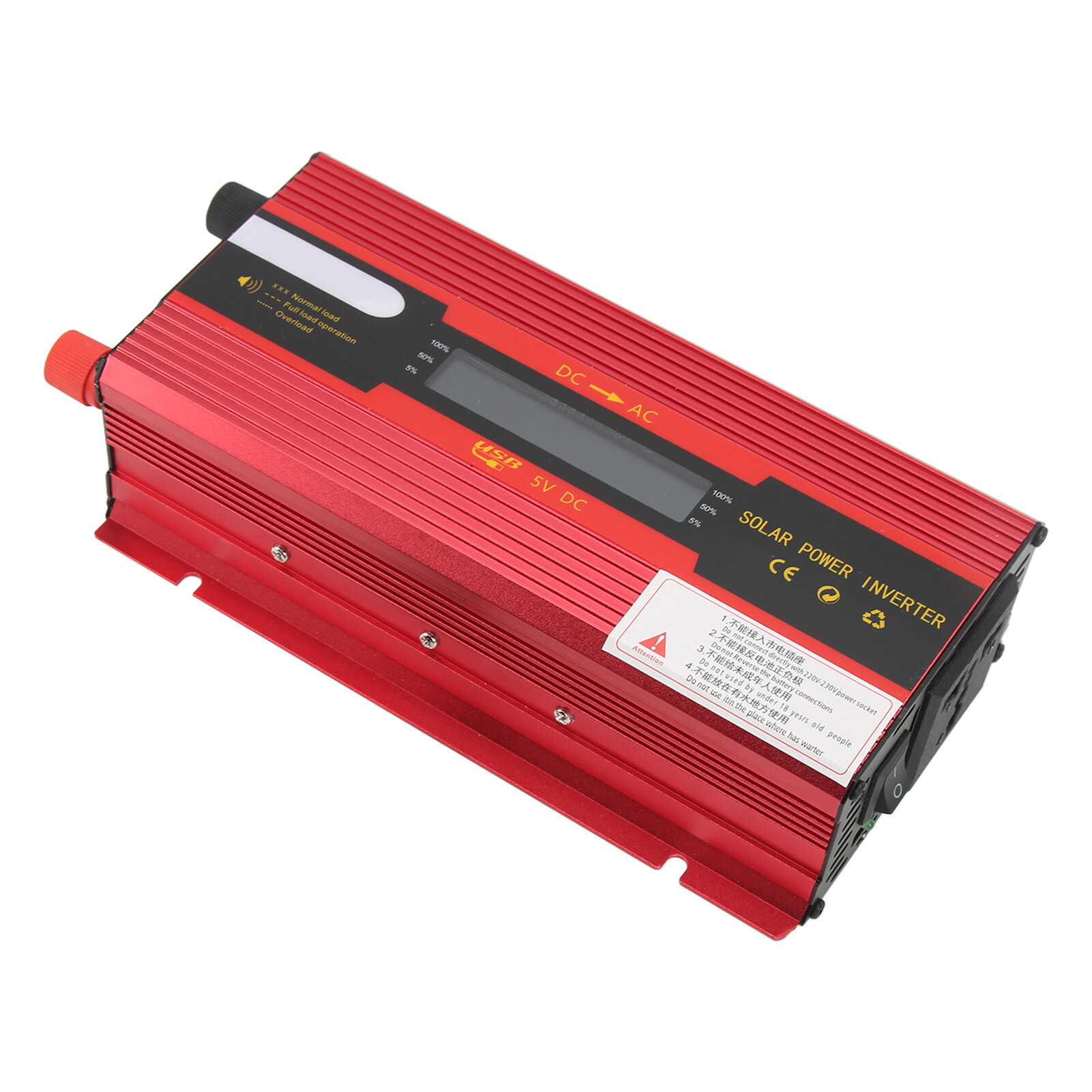 Красный инвертор мощности, модифицированная синусоидальная волна, автомобильный преобразователь с 12 В/24 В до 220 В с универсальной розеткой, USB-портом для зарядки, ЖК-дисплеем