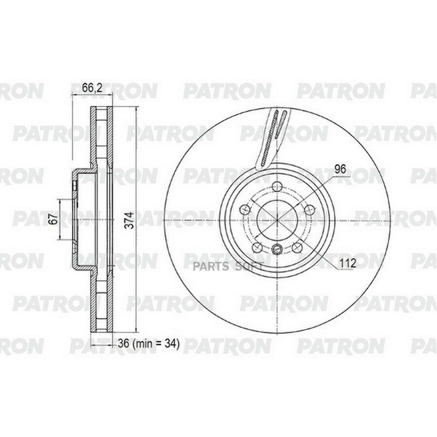 Диск тормозной пер. лев. (парный - PBD1137) BMW 3/4/5/6/7/8/X3/X5/X6/X7-series 17- (M-sport, d = 374 mm) PATRON PBD1138 | цена за 1 шт