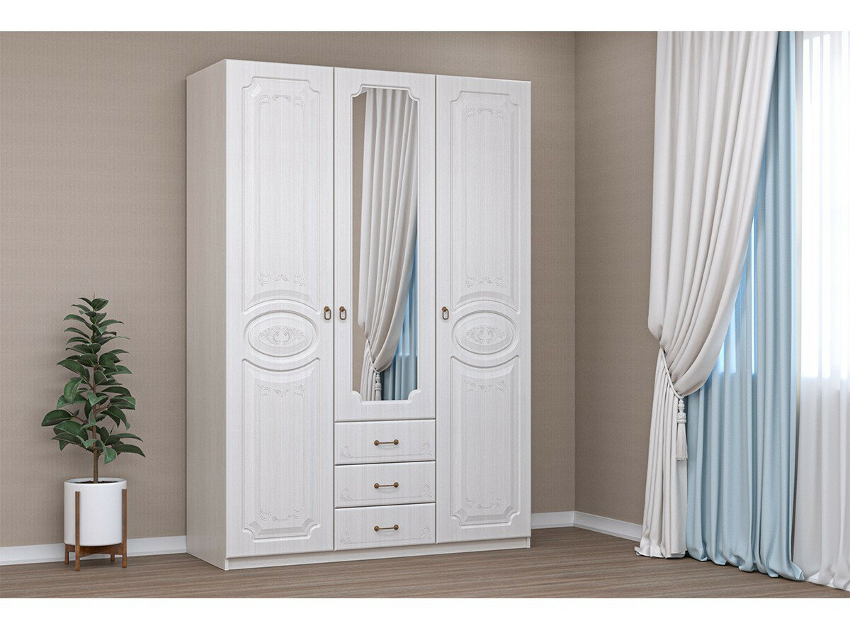 Бодега/сандал Шкаф 3-х дверный с 3 ящиками Бодега белая / Сандал