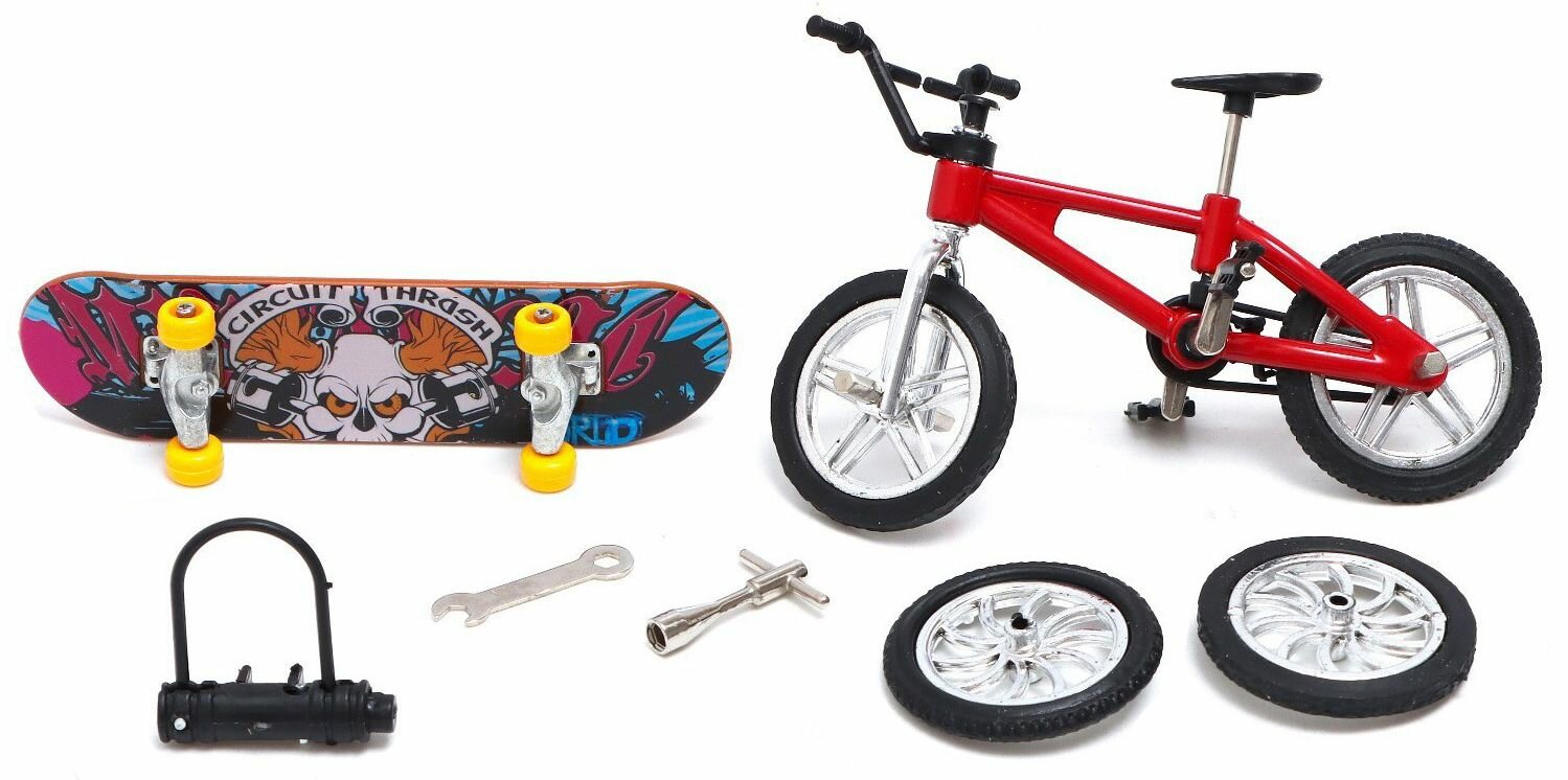 Набор пальчиковых игрушек "Скорость" с ремкомплектом, фингербайк и фингерборд, мини-велосипед и мини-скейт для пальцев, игрушка для трюков