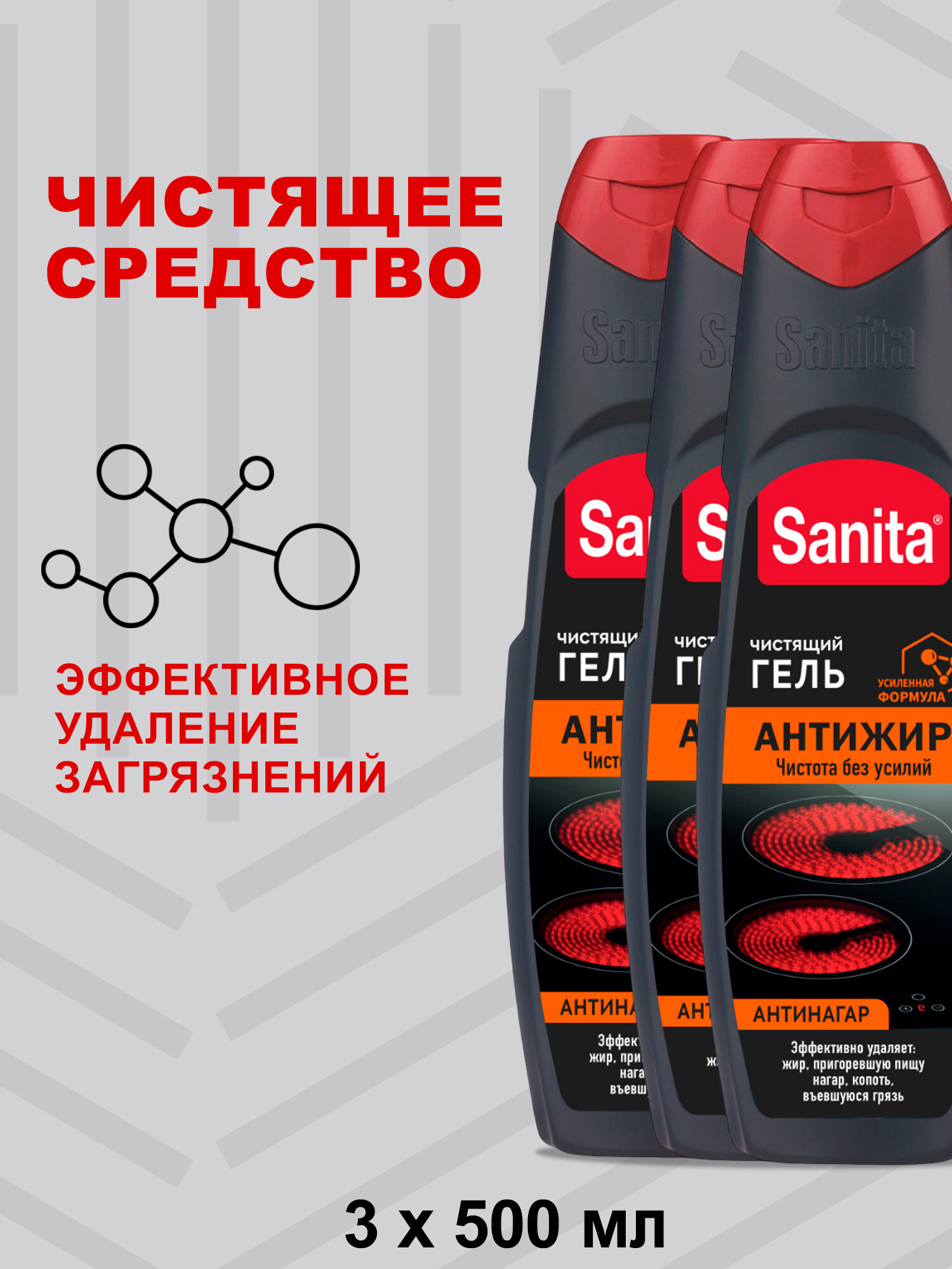 Средство для мытья кухонных плит и духовок Антижир санита Гель, 500 мл (3 шт)