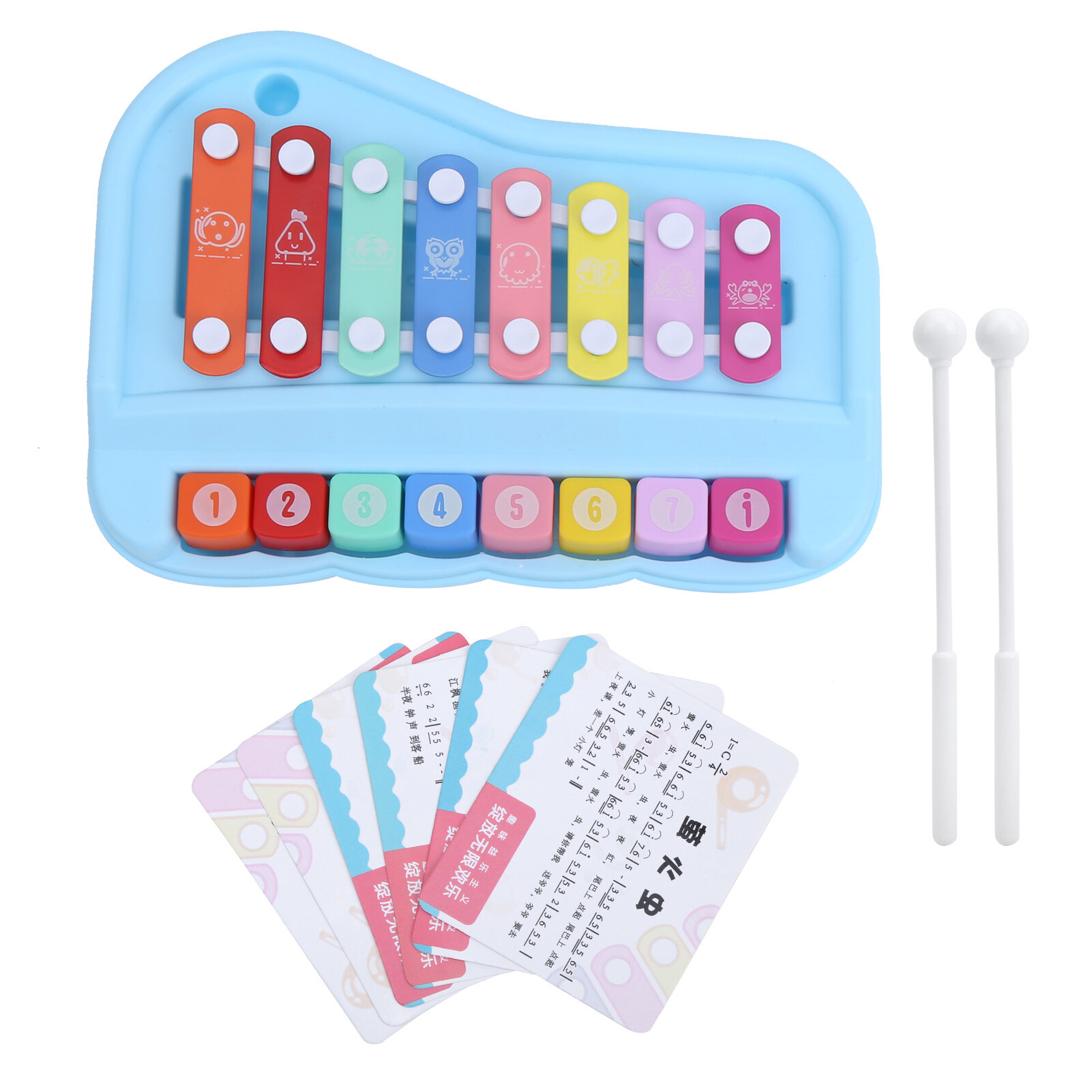 Детское пианино, ксилофон с 8-ступенчатой гаммой, музыкальный обучающий инструмент для детей, синий.