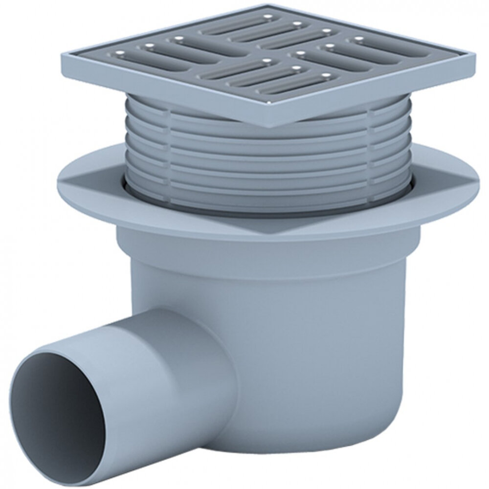 Регулируемый трап АНИ Пласт горизонтальный выпуск, сухой затвор, Дн50, нержавеющая решетка, м 120x120