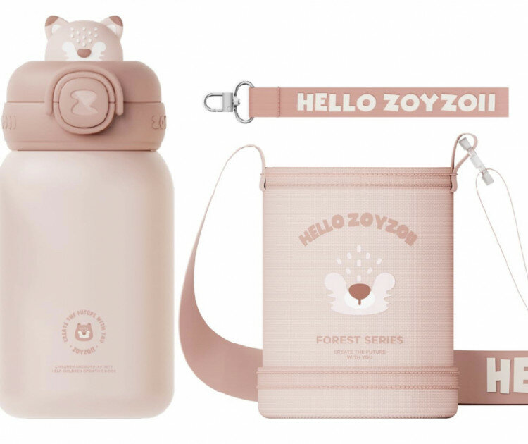Термос-фляга Zoy Zoii Е8 "Умная лиса", для детей, с кнопкой-клапаном, розовый, 450 мл