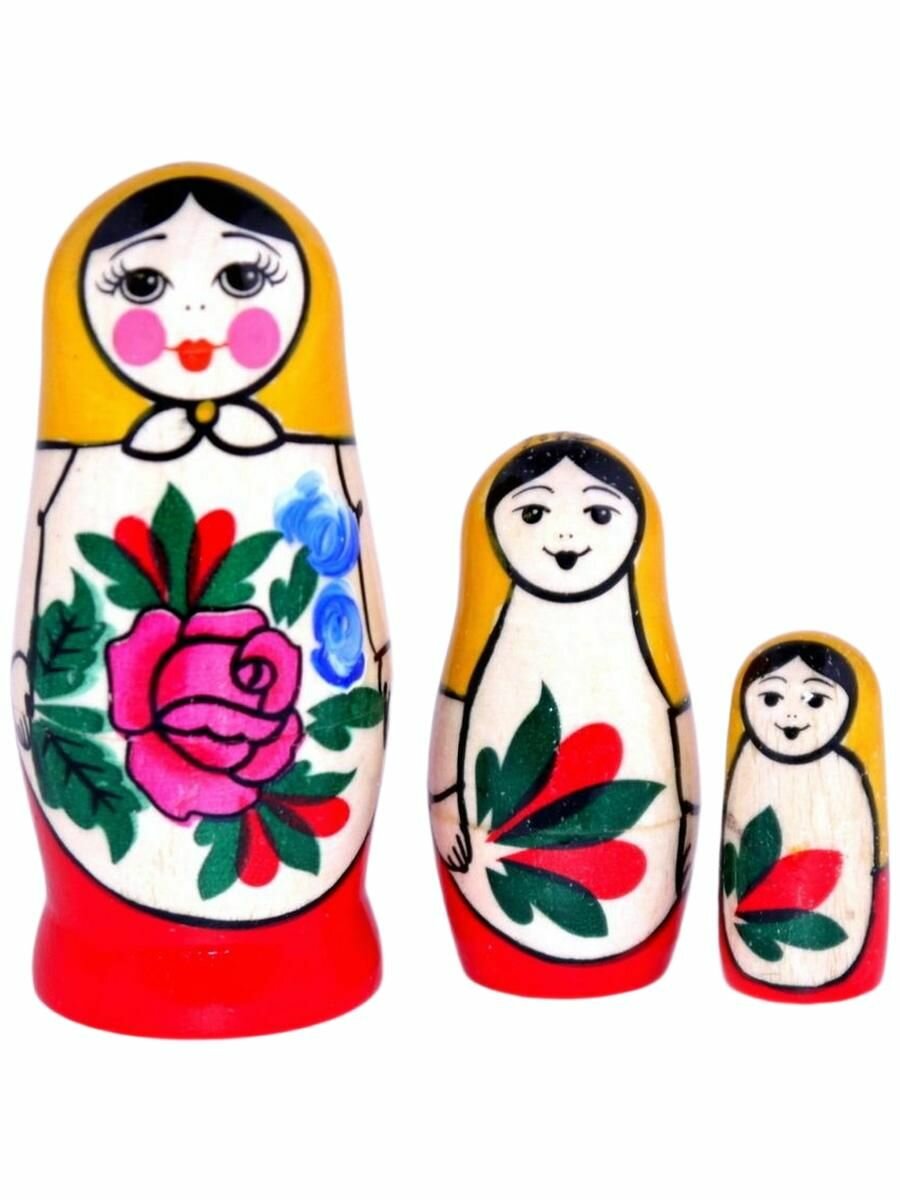 Матрешка кукольная 3 предмета, Хохломская роспись (Хохлома), ручная авторская работа