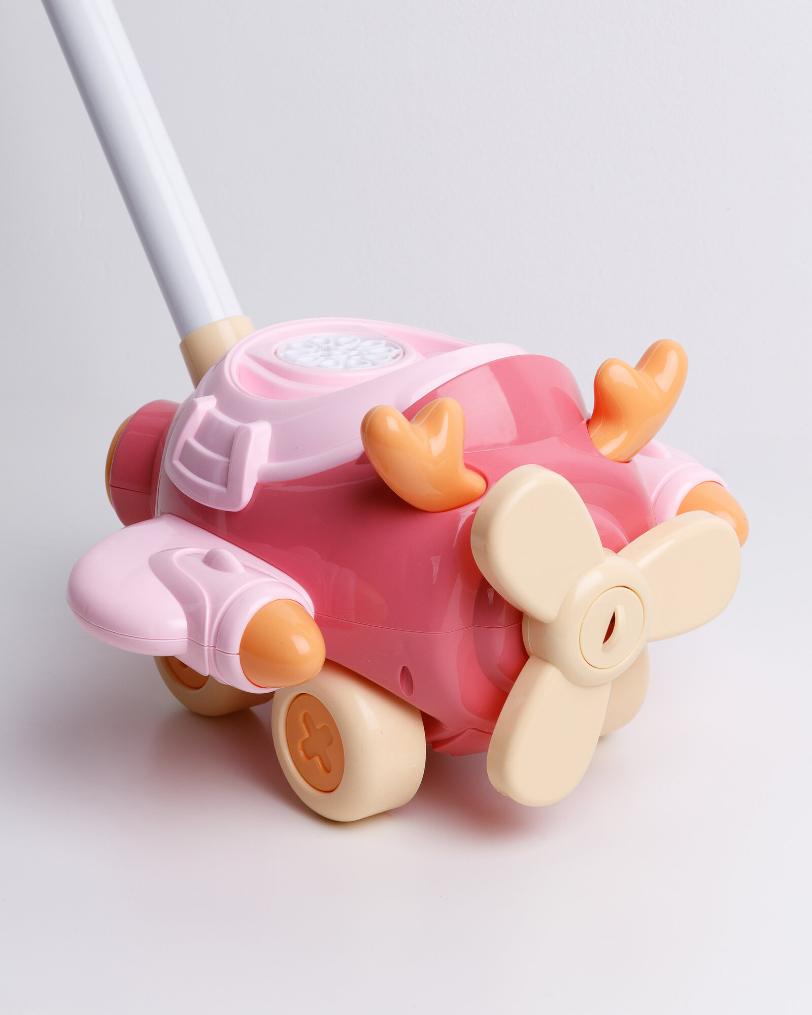 Каталка-мыльные пузыри «Самолетик», пластик, на ручке, звук, цвет розовый/жёлтый