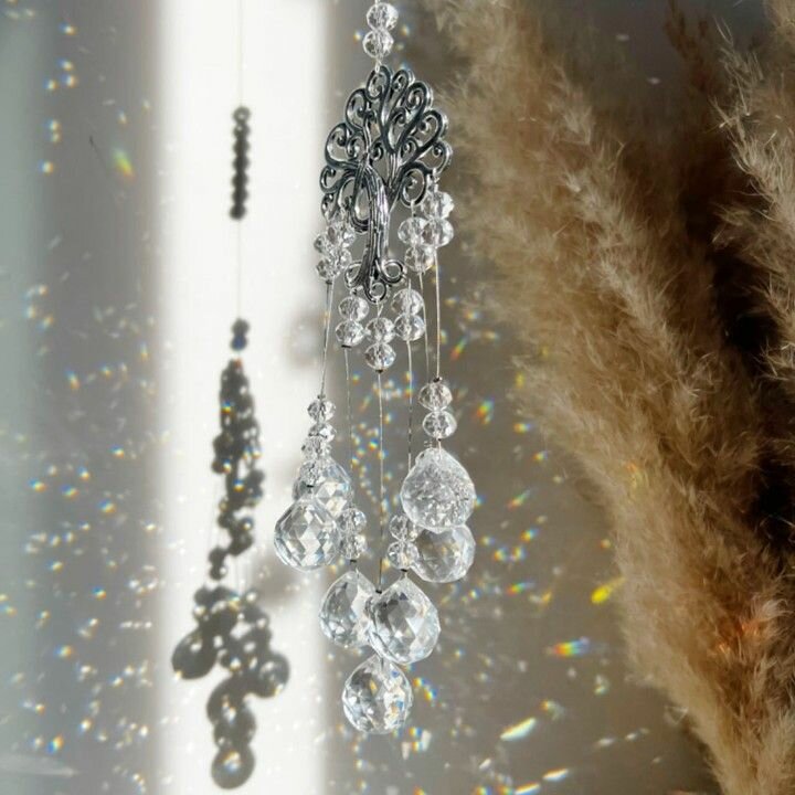 Ловец солнца из хрусталя с золотым октаэдром подвеска для окна, создающая радужные блики и волшебную атмосферу