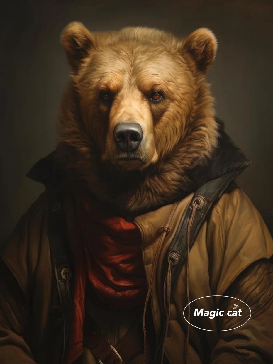 Картина алмазной мозаикой на подрамнике "Бурый медведь" круглые бриллианты 40х50см