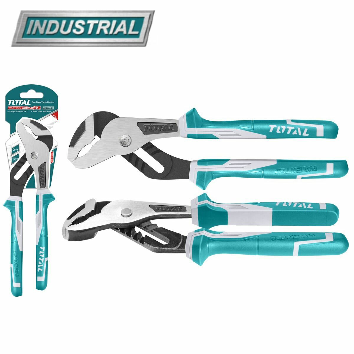 Клещи переставные TOTAL THT281005, хромованадиевая сталь, двухкомпонентные рукоятки, 250 мм