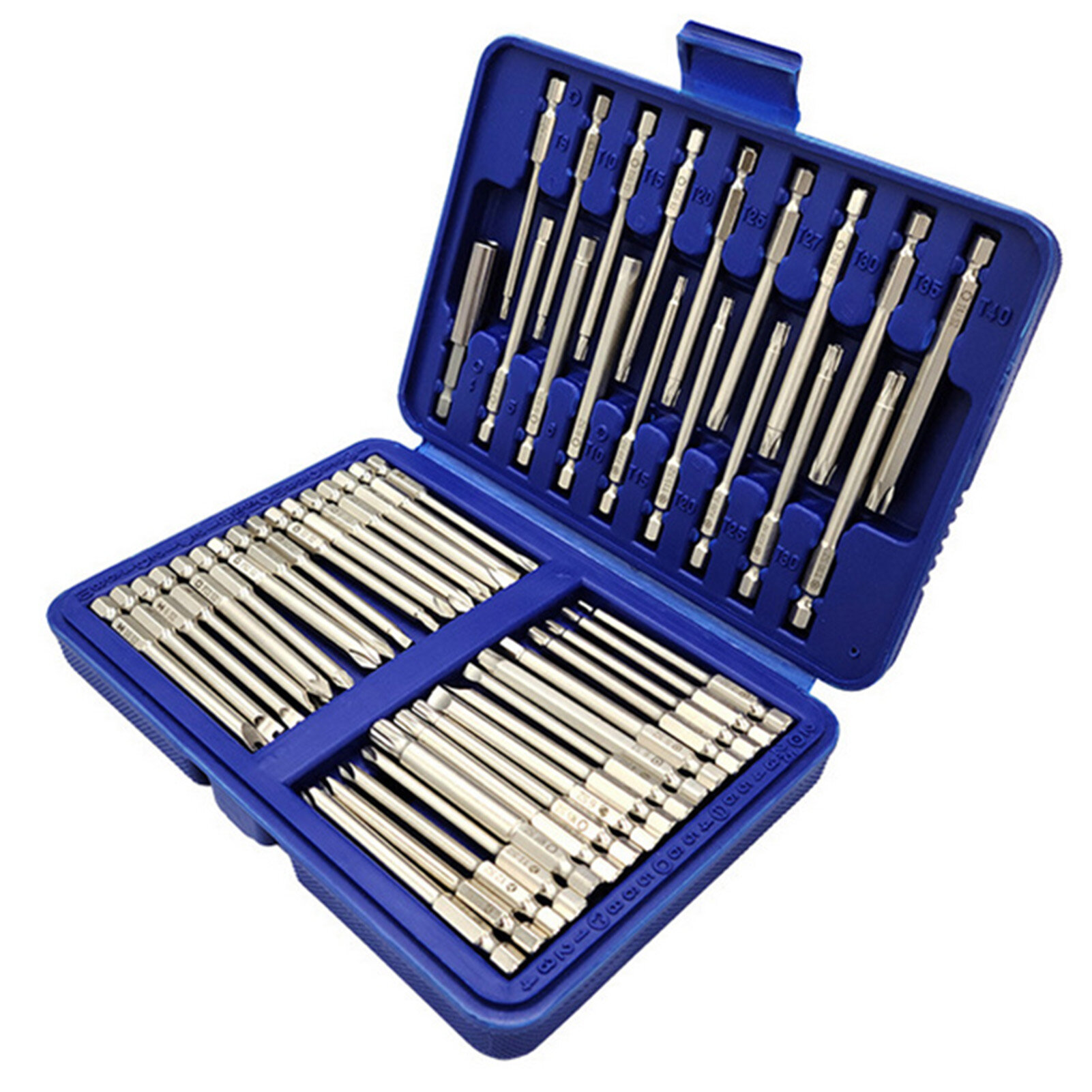 50Pcs Long Screwdriver Bits Set 49Pcs 75mm Cr-V + 1Pc Magnetic Bit Holder with Storage Box