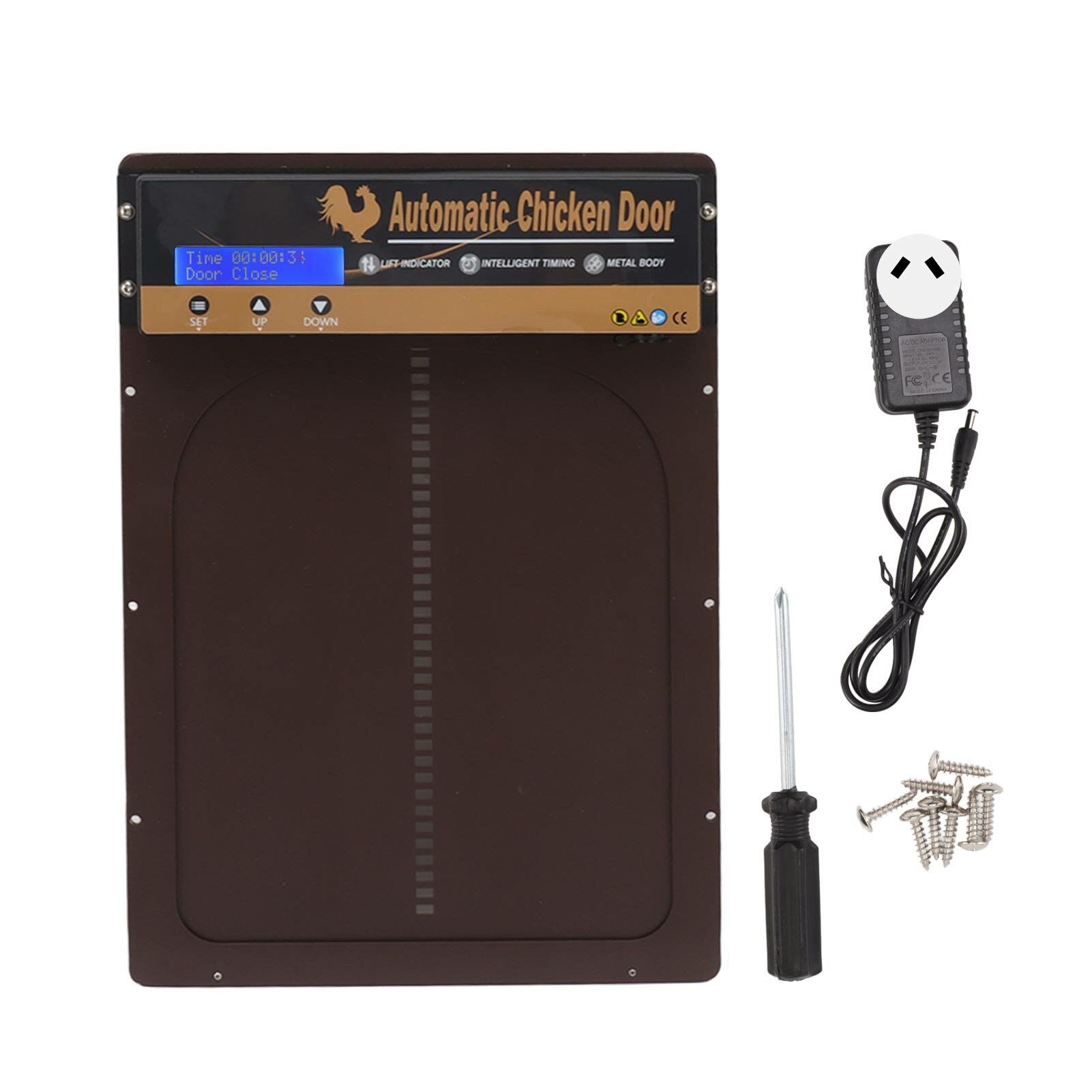 Аккумуляторная автоматическая куриная дверная дверь Авто куриные курятники открывают птичьи ворота для домашних ферм для утиных гуси с таймером 100–240V Au Plugure Brown