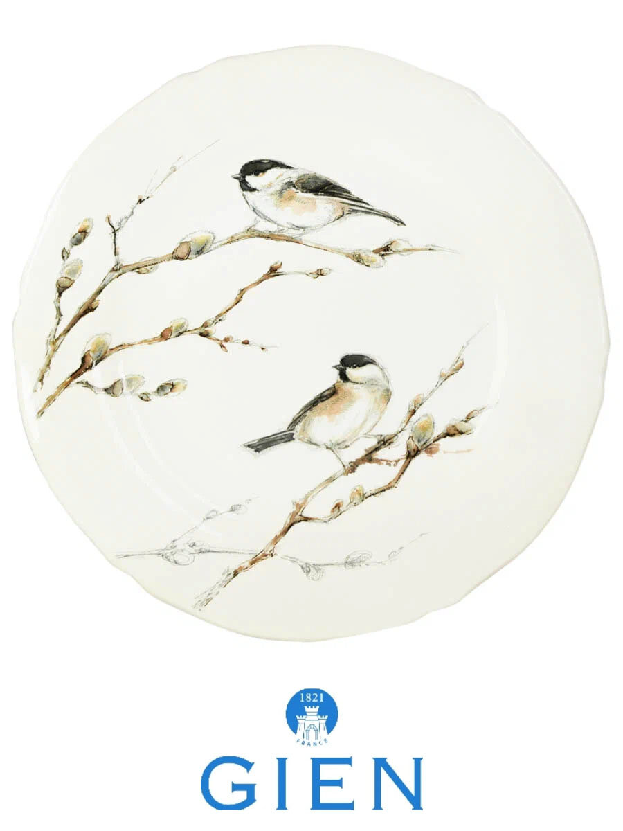 Тарелка десертная Gien Oiseaux Foret Гаичка, 23 см, фаянс, 1 шт.