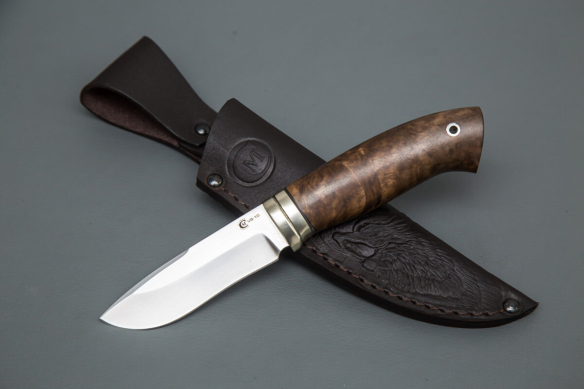 Нож из стали VG-10 «Лис малый», рукоять притин мельхиор, ореховый кап