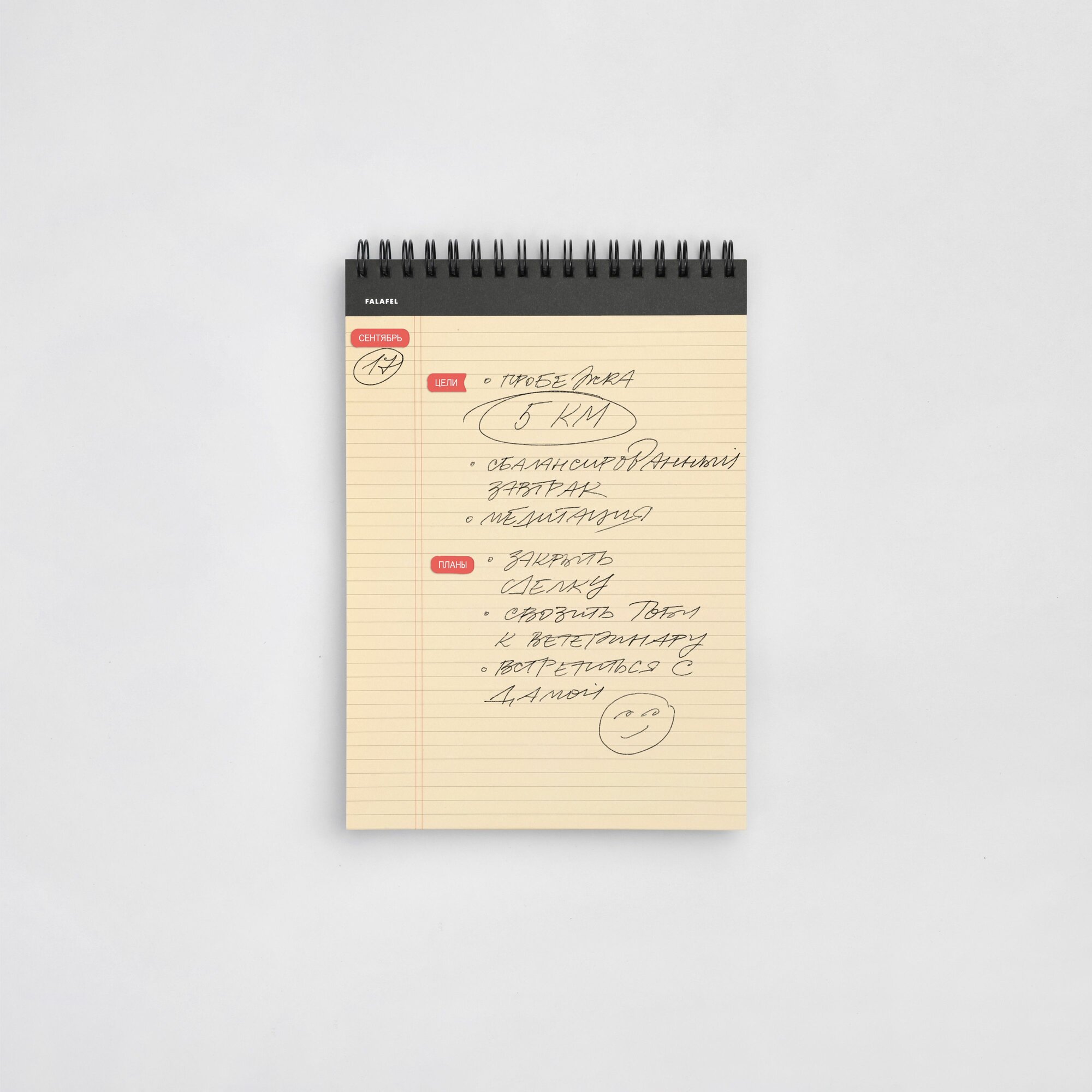 Планер Falafel Legal Pad формата А5 на пружине, полезные стикеры, 55 листов, плотная бумага 120 гр