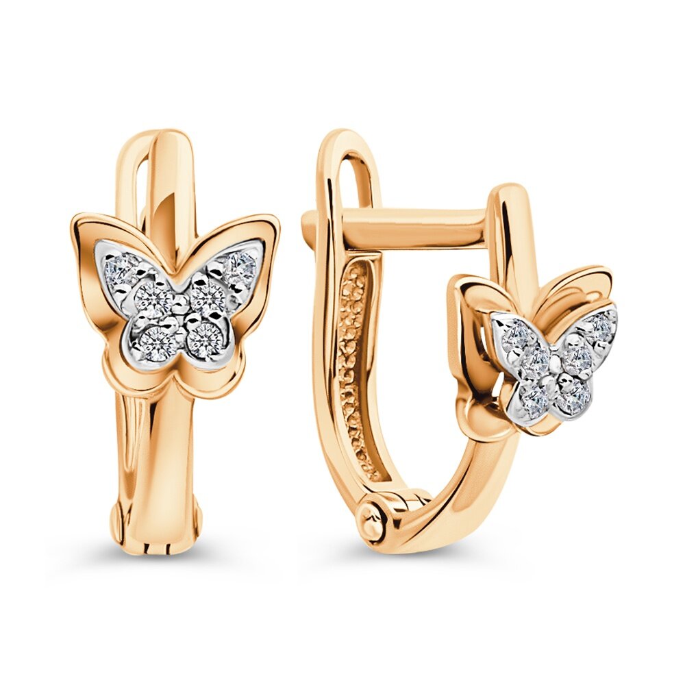 Серьги, красное золото, 375 проба, родирование, фианит