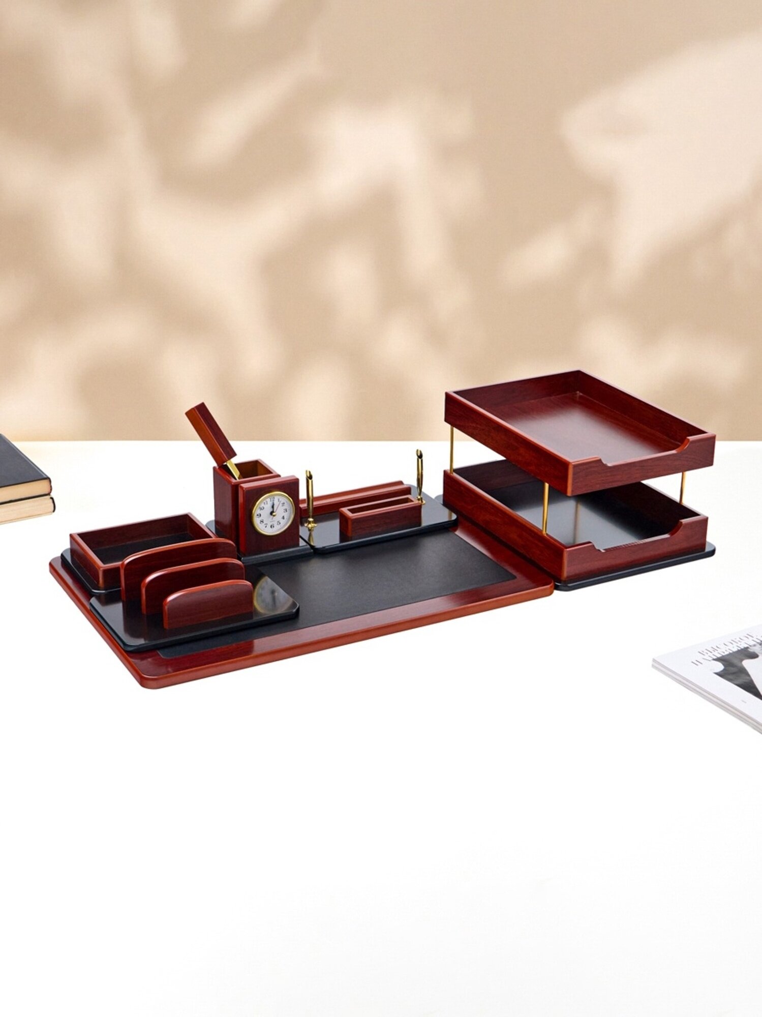 Набор настольный 7в1 (каранд-ца, подст д/ручек, визит-ца, часы Д-010, этажерка, нож канц, п,)