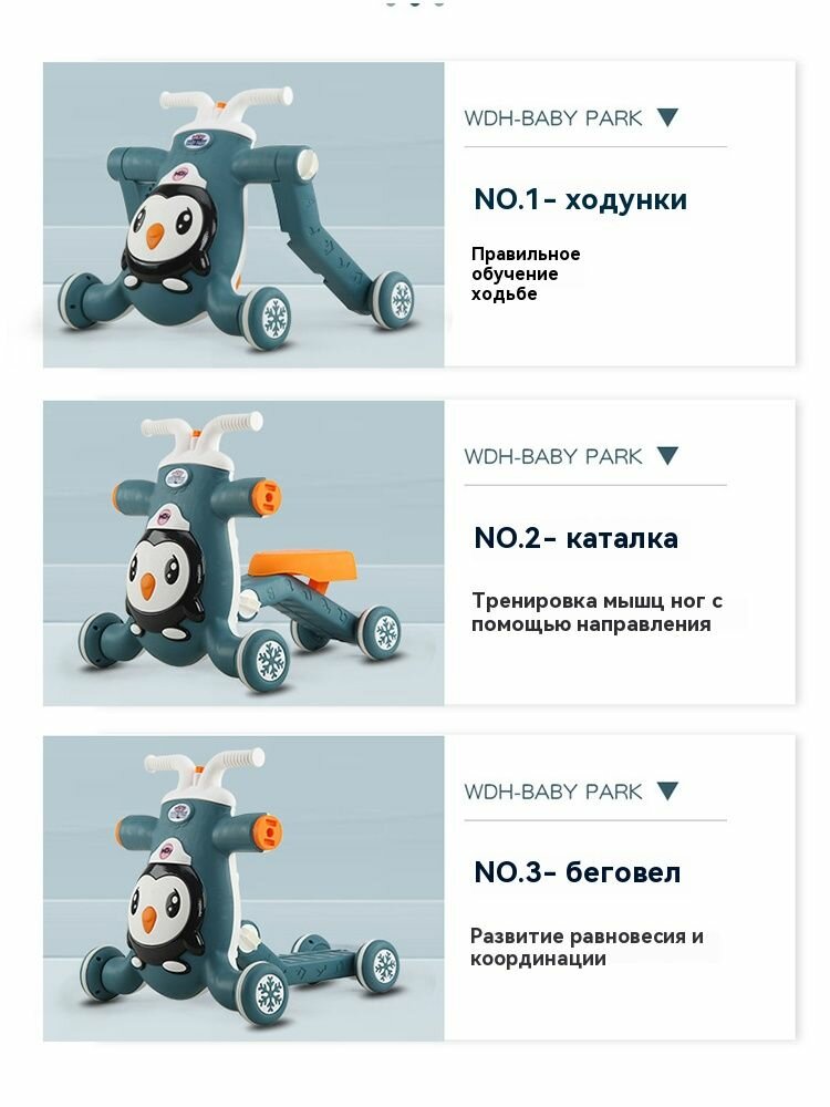 Ходунки детские GK907 3в1, голубые, с музыкой и подсветкой, для детей 1-3 лет