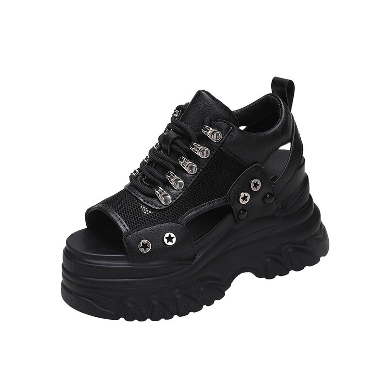 MOOCIE Спортивная обувь, женские сандалии, популярная летняя новинка, корейская спортивная обувь с толстой подошвой, женские сандалии с круглым носком, повседневная обувь на танкетке, римские спортивные туфли, женские сандалии