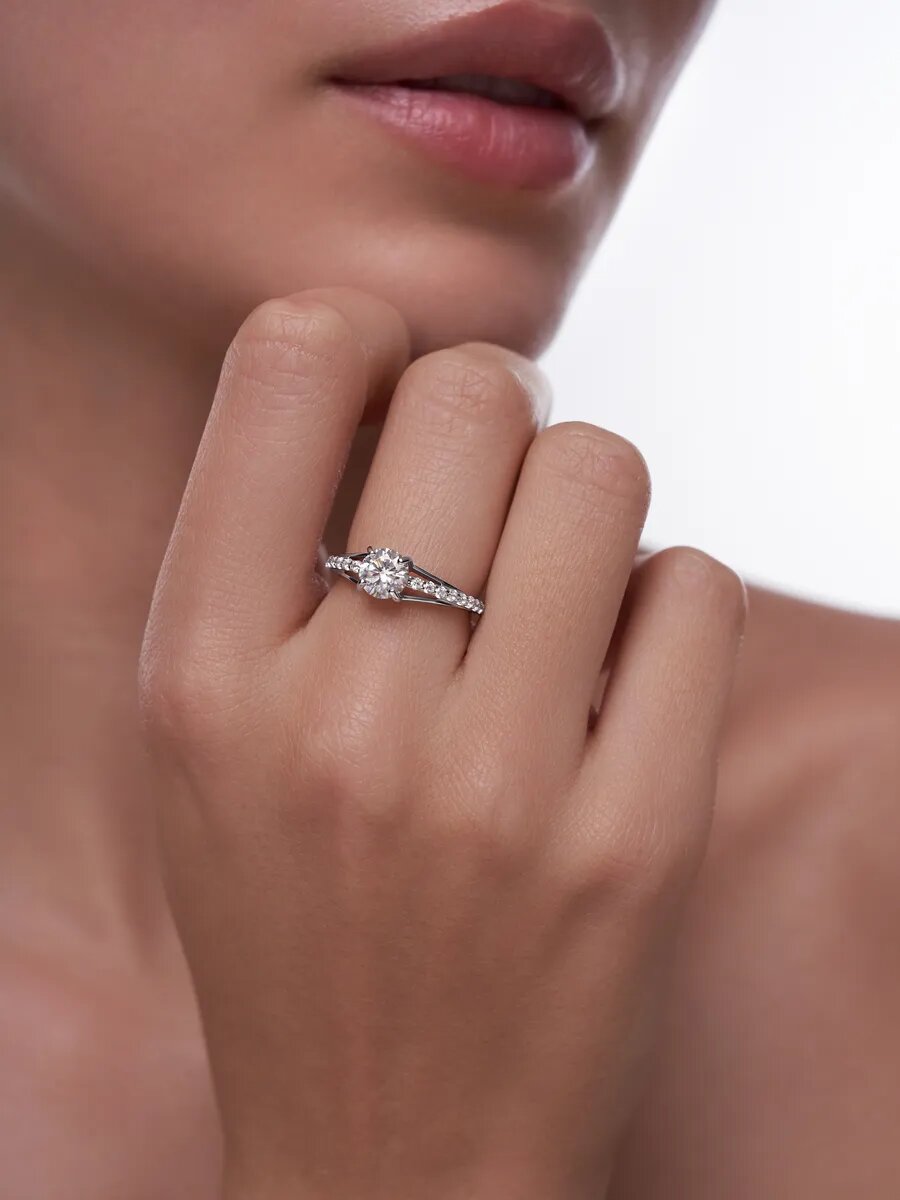 Кольцо помолвочное, серебро, 925 проба, родирование, фианит