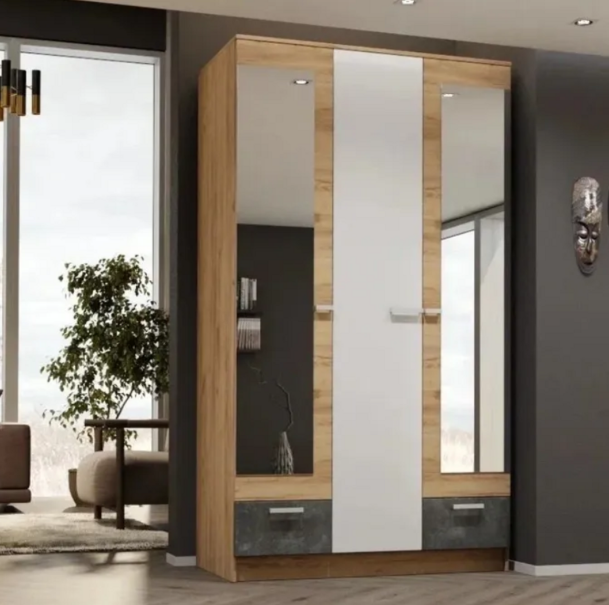 Шкаф распашной Адель с полками 120*47*209.5 Дуб Вотан/Белый гладкий