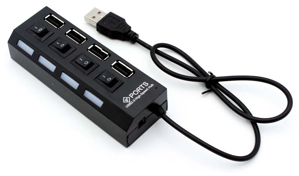 USB Hub разветвитель на 4 USB с выключателями (Черный)