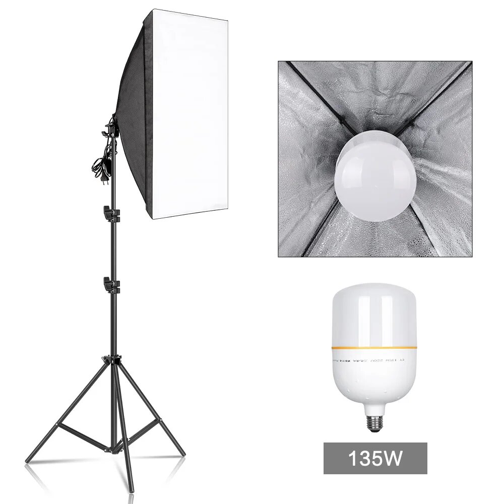Софтбокс для фотосъемки 50x70см с лампой 135W, Three Color Bulb