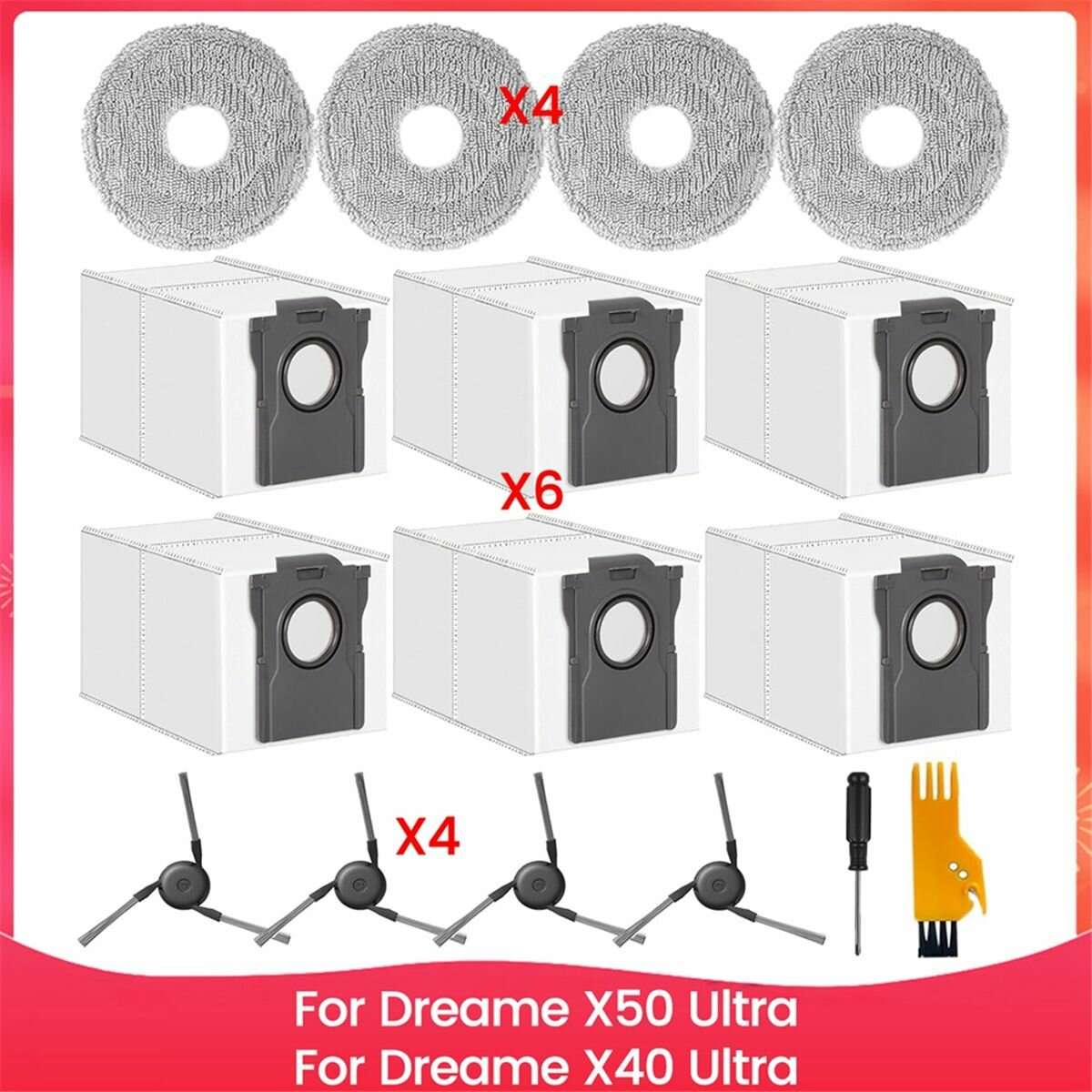 Аксессуары для робота-пылесоса Dreame X50 Ultra, сменные элементы для Dreame X40 Ultra, пылесборники, насадки для швабры, боковые щётки.