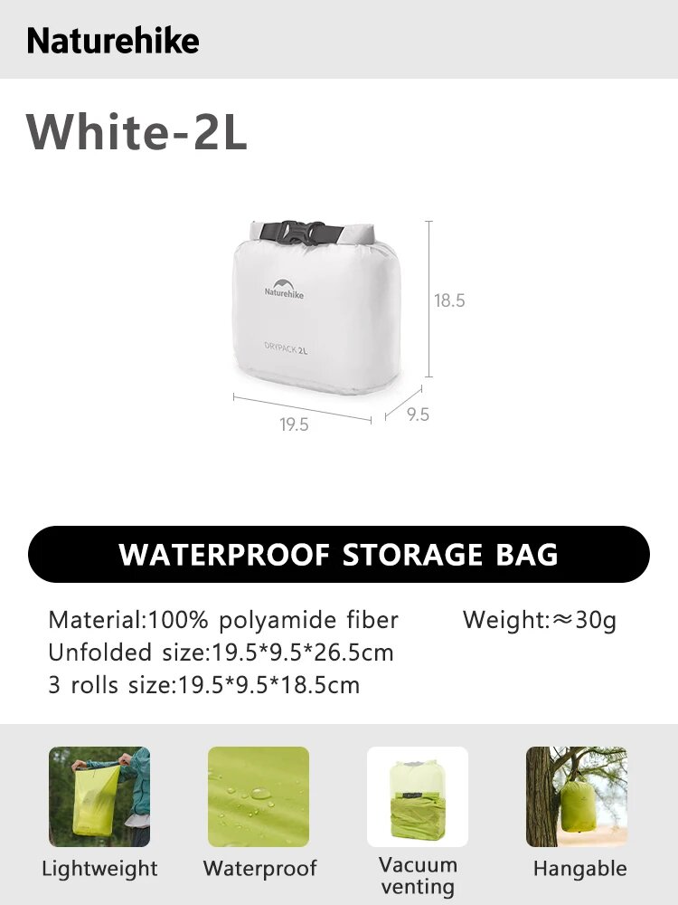 Водонепроницаемая сумка Naturehike 2л 4л 8л из нейлона для кемпинга, плавания, Белый, White 2L
