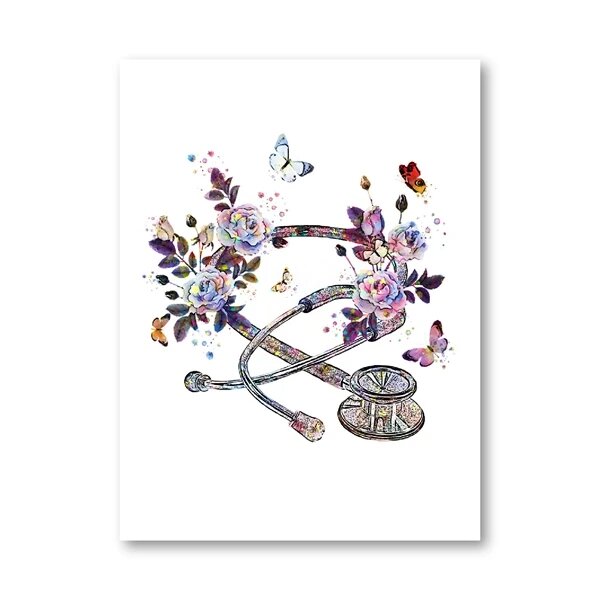 Подарок врачу медицинское устройство Акварельная художественная картина Печать на холсте стетоскоп кадуцеус микроскоп постер клиника настенное художественное украшение