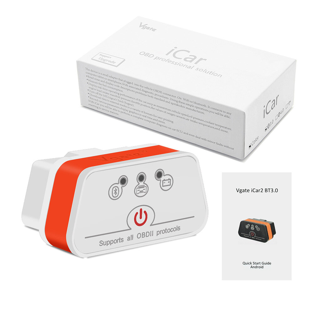 Vgate iCar 2 BT3.0 OBD2 Bluetooth диагностический прибор с 8 цветами Android для обнаружения двигателя автомобиля