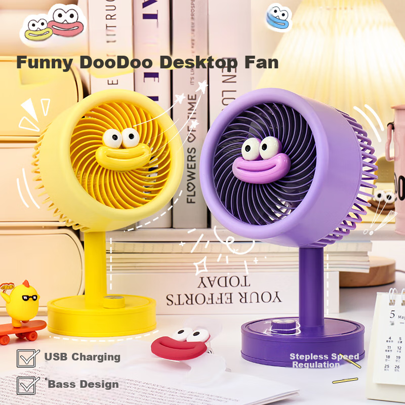 OLVINE Mini USB Rechargeable Low Noise Adjustable Desktop Bedside Fan with Base Portable Mini Powerful Electric Fan for Office Dormitory Wind Treasure Purple