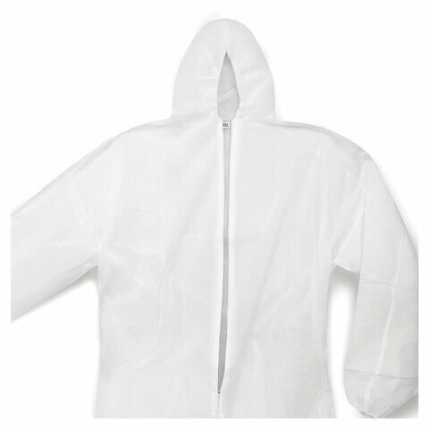 3 шт, Комбинезон одноразовый с капюшоном Каспер-классик, плотность 30 г/м2, материал спанбонд, размер XL (52-54), белый
