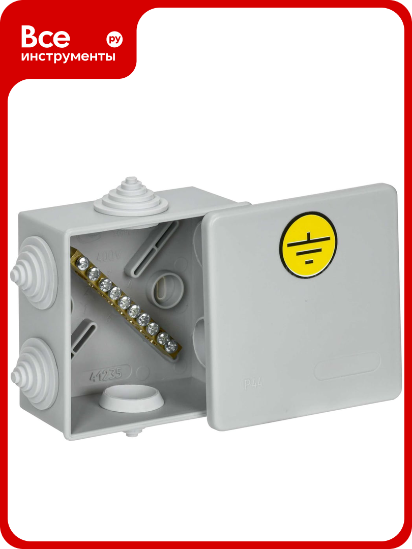 Коробка, IEK, IEK КУП КМ41360 85x85x40мм ip44 6 вв. (7035) UKO21-085-085-040-K41-44U, Коробки, уравнивания