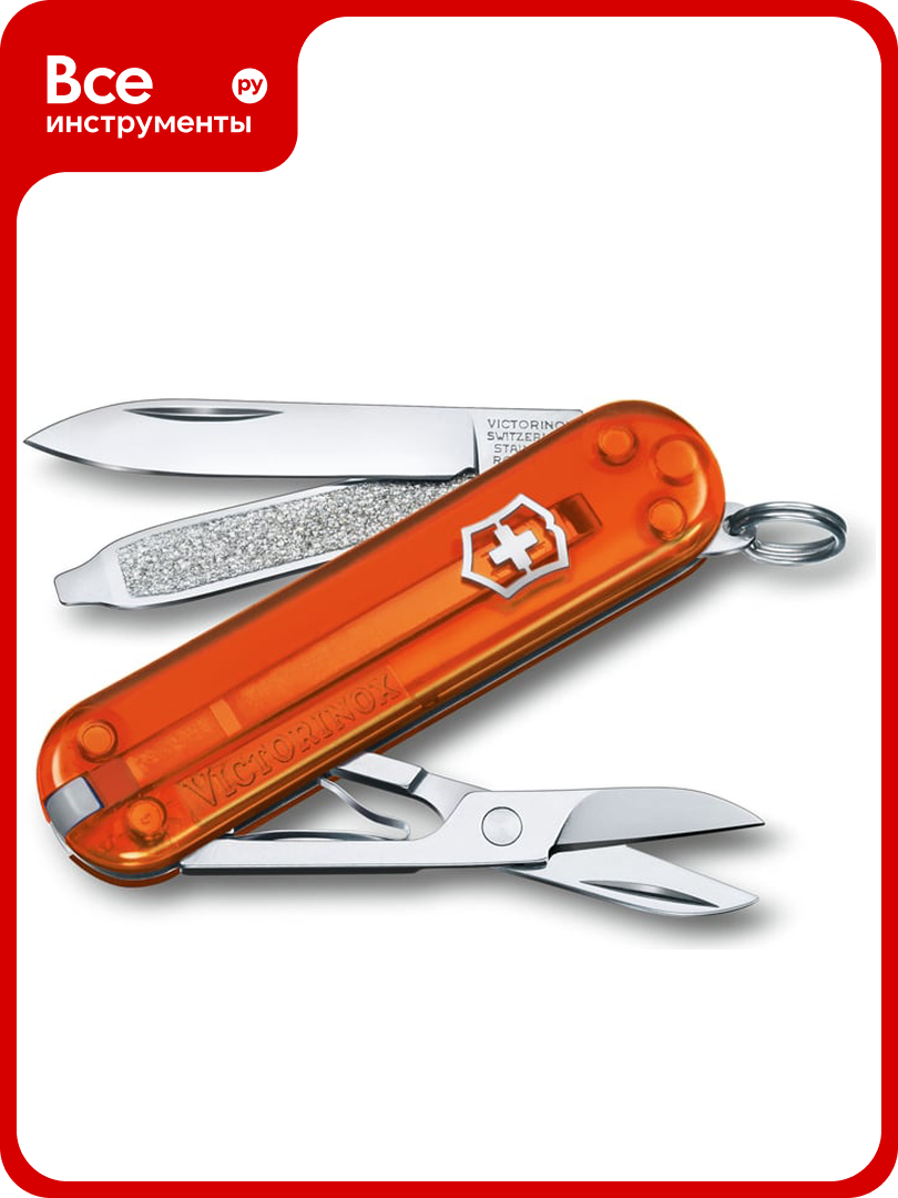 Нож-брелок Victorinox Classic SD Colors Fire Opal 58 мм, 7 функций, полупрозрачный оранжев 0.6223. T82G