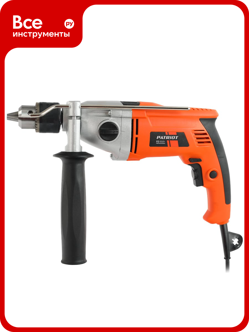 Электрическая ударная дрель PATRIOT FD 900h, металл, щеточный двигатель, реверсивный режим, ключевой
