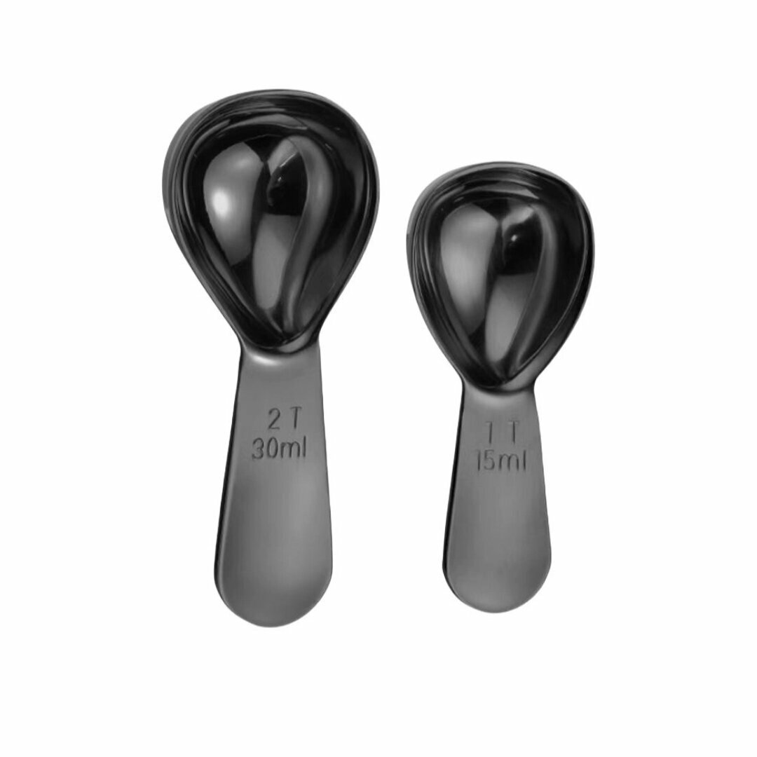 Чёрный, Набор из 2 предметов столовых приборов - нержавеющая сталь 304 кофейные ложки, 15 мл и 30 мл